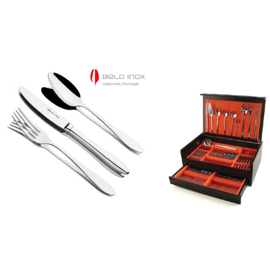 FAQUEIRO 130 PCS BELO 6 MONOBLOCO C ESTOJO BELO INOX | Faqueiros ...